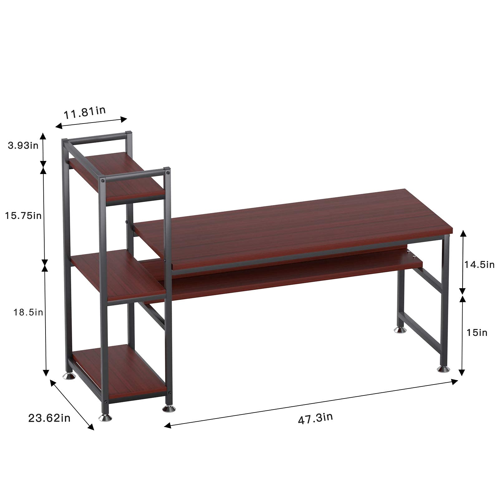 NSdirect 60" Large Computer Desk with 4 Tier Storage Shelves, Office Desk Computer Table Studying Writing Drawing Modern Desk for Home Workstation with Bookshelf and Tower Shelf, Red