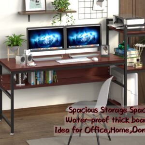 NSdirect 60" Large Computer Desk with 4 Tier Storage Shelves, Office Desk Computer Table Studying Writing Drawing Modern Desk for Home Workstation with Bookshelf and Tower Shelf, Red