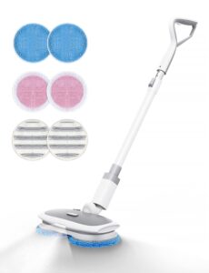 mark live electric mop, cordless floor cleaner, led headlight and water sprayer with 300ml tank, up to 60 mins of powerful spin, polisher for hardwood, tile and laminate floors, 6 mop pads