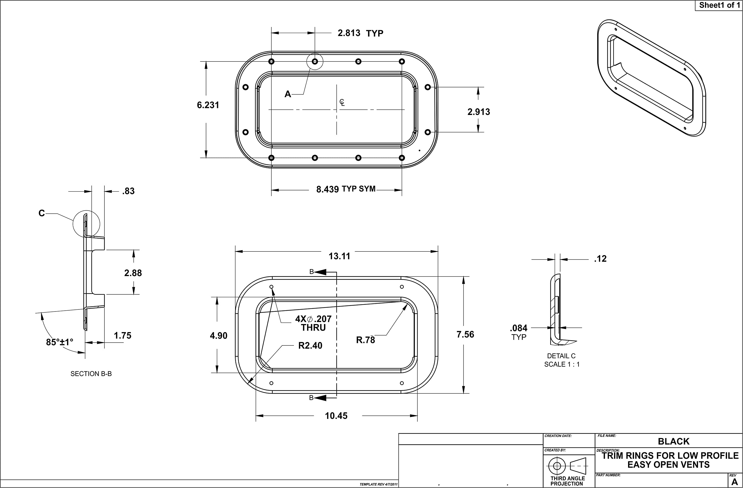 Kay Enterprises Trailer Roof Vent Black Aluminum Low Profile Popup Air Flow Trim Ring and Gasket