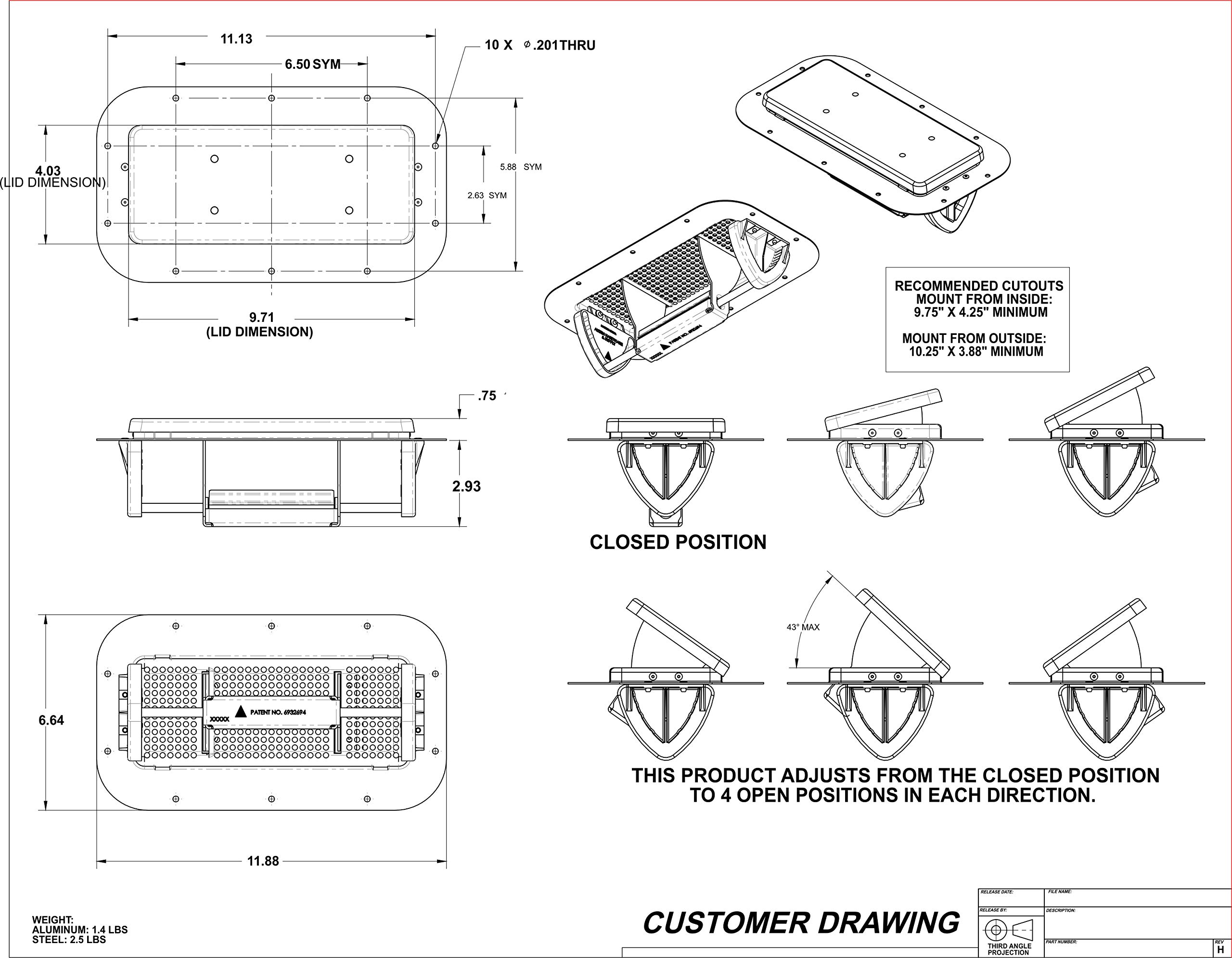 Kay Enterprises Trailer Roof Vent Black Aluminum Low Profile Popup Air Flow Trim Ring and Gasket