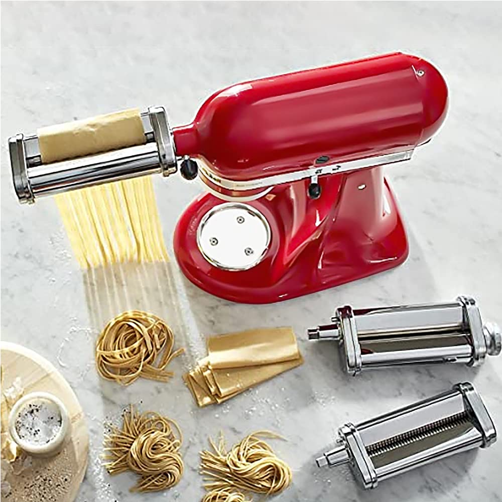 Pasta Kitchenaid Attachment Stainless Steel Pasta Maker for Kitchenaid Mixer, Includes Pasta Roller and Spaghetti Cutter, Fettuccine Cutter Stainless Steel Assecories