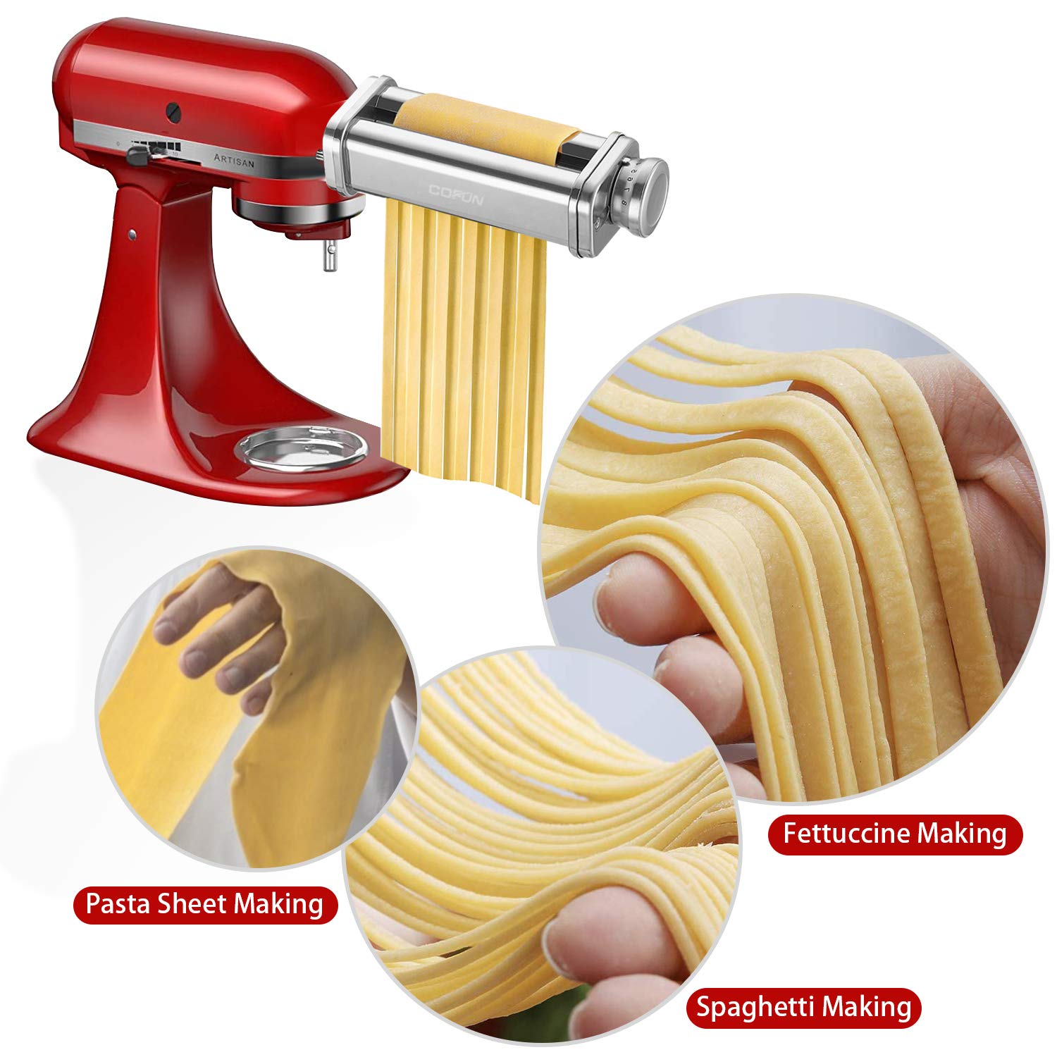 Pasta Kitchenaid Attachment Stainless Steel Pasta Maker for Kitchenaid Mixer, Includes Pasta Roller and Spaghetti Cutter, Fettuccine Cutter Stainless Steel Assecories