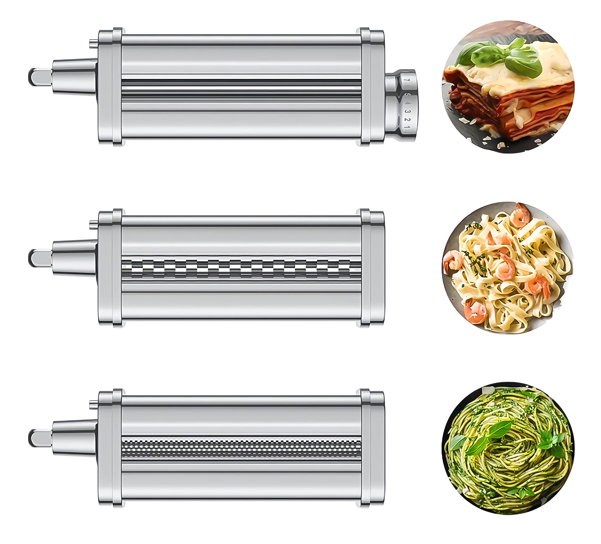 Pasta Kitchenaid Attachment Stainless Steel Pasta Maker for Kitchenaid Mixer, Includes Pasta Roller and Spaghetti Cutter, Fettuccine Cutter Stainless Steel Assecories