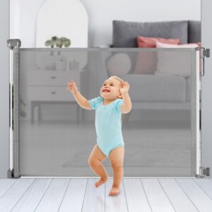 retractable baby gate extra wide 35" tall, extends to 70" wide mesh pet gates for kids or pets with 2 sets of mounting hardware indoor outdoor long baby gate dog gates for doorways, stairs (35" x 70")