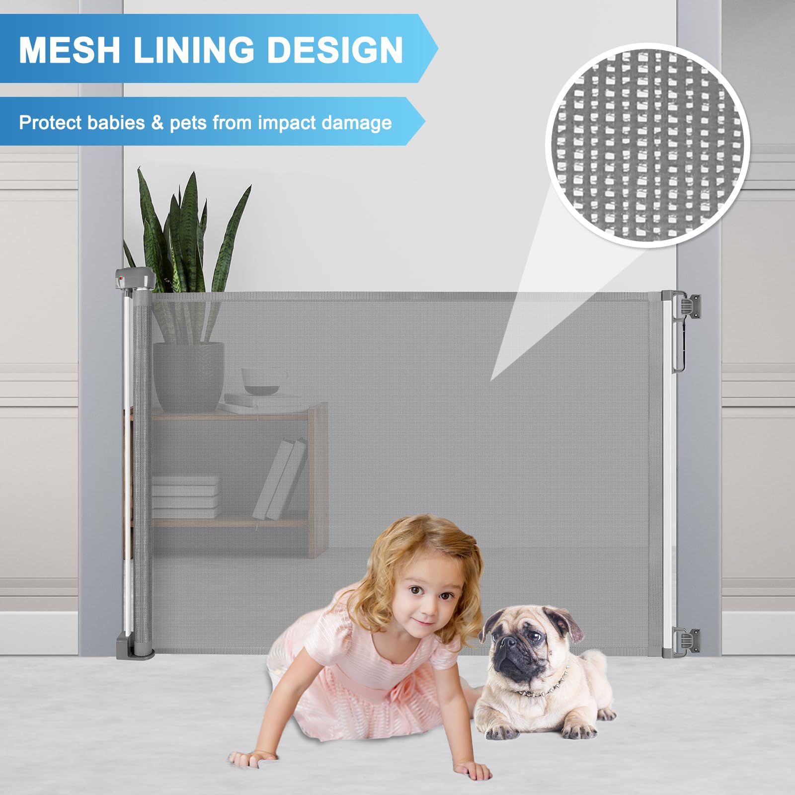 Retractable Baby Gate Extra Wide 35" Tall, Extends to 70" Wide Mesh Pet Gates for Kids or Pets with 2 Sets of Mounting Hardware Indoor Outdoor Long Baby Gate Dog Gates for Doorways, Stairs (35" x 70")