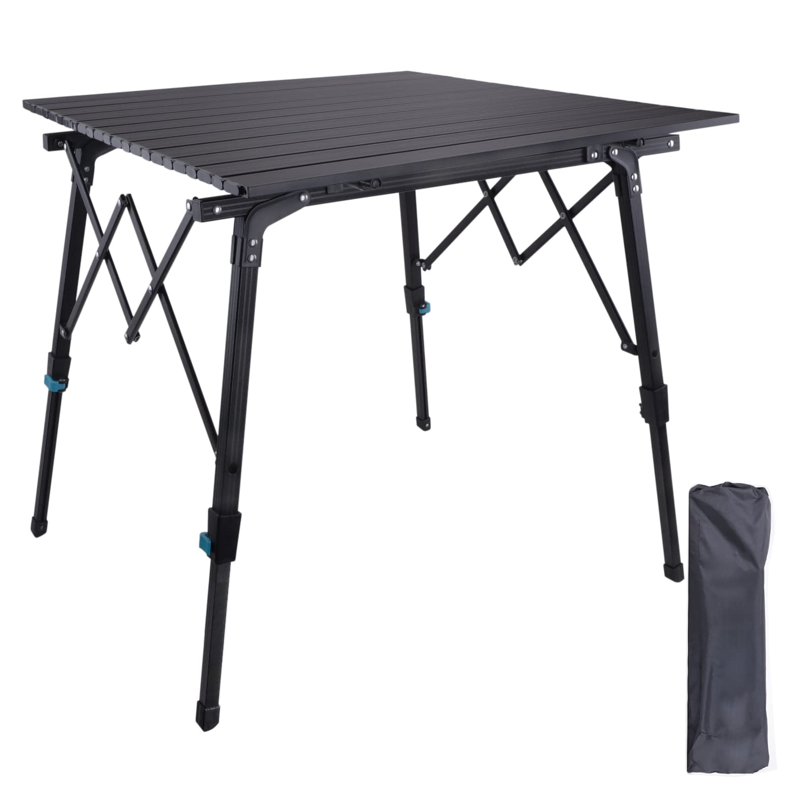 IBEQUEM Aluminum Foldable Table, Outdoor Camping Table Folding, Portable Lightweight Height Adjustable Camping Table with Carry Bag for Indoor Outdoor Travel, Camping Party BBQ Backyard (Black)