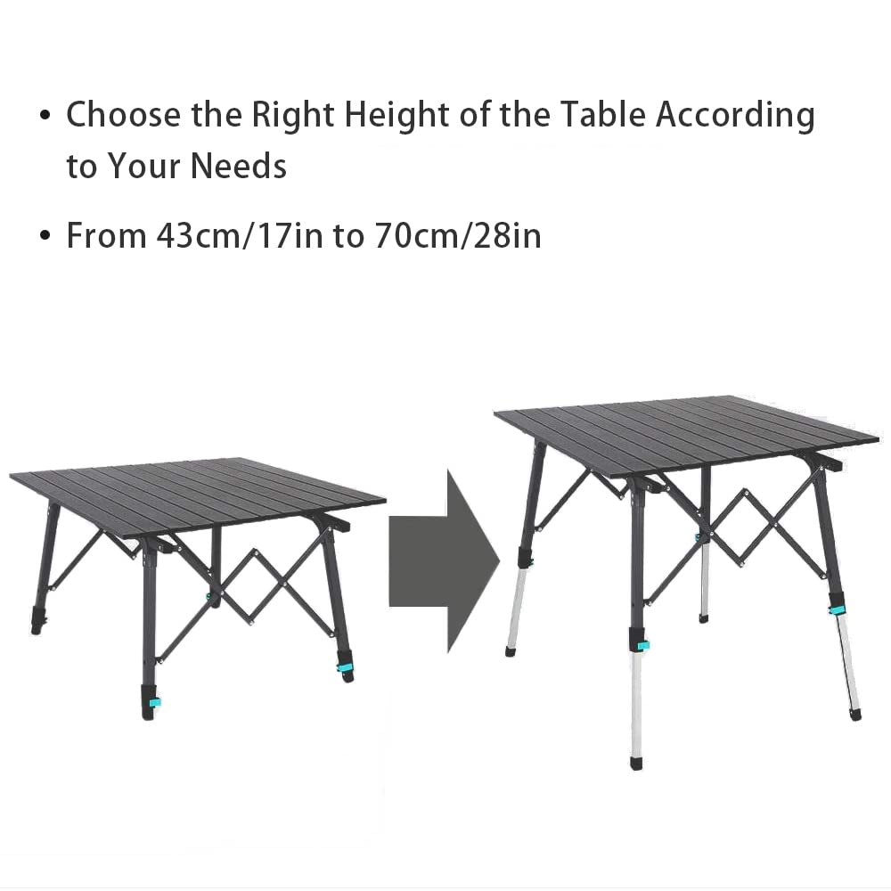 IBEQUEM Aluminum Foldable Table, Outdoor Camping Table Folding, Portable Lightweight Height Adjustable Camping Table with Carry Bag for Indoor Outdoor Travel, Camping Party BBQ Backyard (Black)