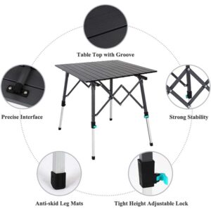 IBEQUEM Aluminum Foldable Table, Outdoor Camping Table Folding, Portable Lightweight Height Adjustable Camping Table with Carry Bag for Indoor Outdoor Travel, Camping Party BBQ Backyard (Black)