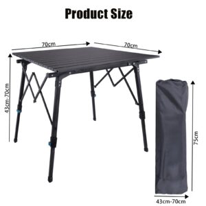 IBEQUEM Aluminum Foldable Table, Outdoor Camping Table Folding, Portable Lightweight Height Adjustable Camping Table with Carry Bag for Indoor Outdoor Travel, Camping Party BBQ Backyard (Black)