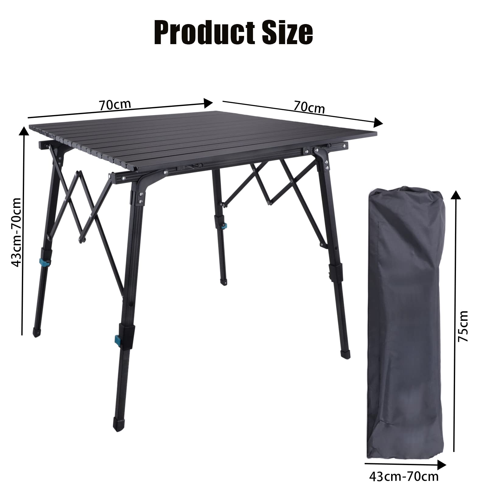 IBEQUEM Aluminum Foldable Table, Outdoor Camping Table Folding, Portable Lightweight Height Adjustable Camping Table with Carry Bag for Indoor Outdoor Travel, Camping Party BBQ Backyard (Black)