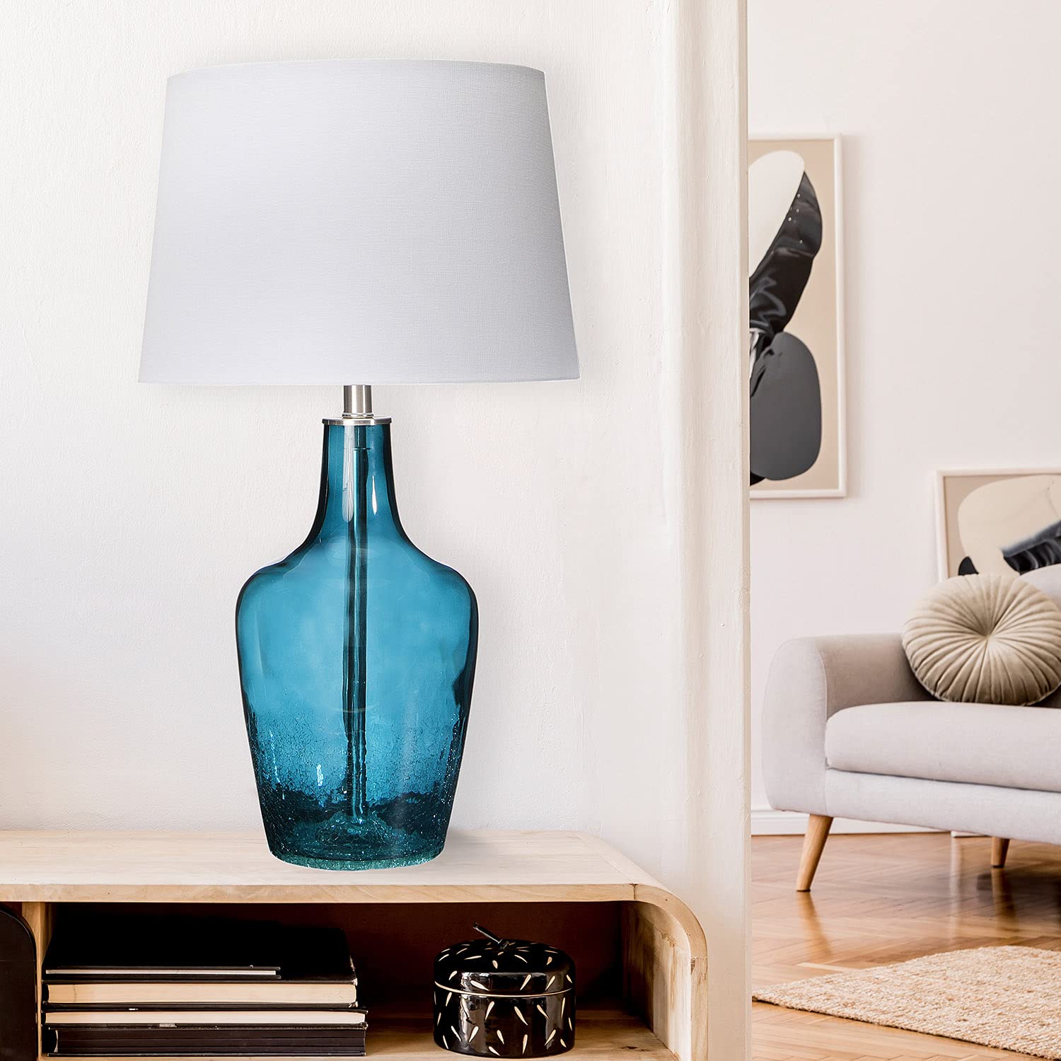 Creative Co-Op 27" Deep Blue Glass Table Lamp