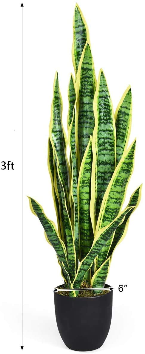 LUARANE 36" Artificial Snake Plant, Lifelike Plastic Fake Sansevieria w/Stable Cement Bottom, 20pcs Realistic Leaves, Vivid Decorative Potted Plant for Home Office Store Garden