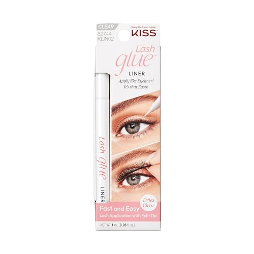 KISS Lash Glueliner, Eyeliner Lash Glue, 2-in-1 Felt-Tip Eyeliner and Lash Adhesive, Includes 1 Glue Liner, Long Lasting Wear, Can Be Used with Strip Lashes and Lash Clusters