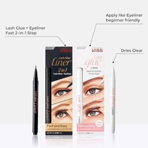 KISS Lash Glueliner, Eyeliner Lash Glue, 2-in-1 Felt-Tip Eyeliner and Lash Adhesive, Includes 1 Glue Liner, Long Lasting Wear, Can Be Used with Strip Lashes and Lash Clusters