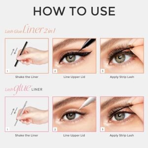 KISS Lash Glueliner, Eyeliner Lash Glue, 2-in-1 Felt-Tip Eyeliner and Lash Adhesive, Includes 1 Glue Liner, Long Lasting Wear, Can Be Used with Strip Lashes and Lash Clusters