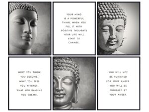 inspirational buddhism quotes set - zen home decoration wall art decor for living room, yoga studio, office - unique new age gift for buddhist, meditation instructor - 8x10 buddha prints - unframed