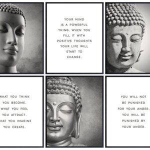 Inspirational Buddhism Quotes Set - Zen Home Decoration Wall Art Decor for Living Room, Yoga Studio, Office - Unique New Age Gift for Buddhist, Meditation Instructor - 8x10 Buddha Prints - Unframed