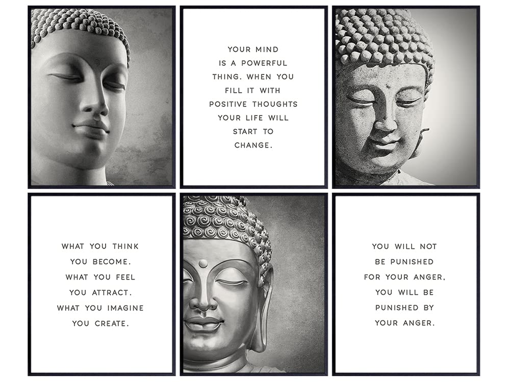 Inspirational Buddhism Quotes Set - Zen Home Decoration Wall Art Decor for Living Room, Yoga Studio, Office - Unique New Age Gift for Buddhist, Meditation Instructor - 8x10 Buddha Prints - Unframed