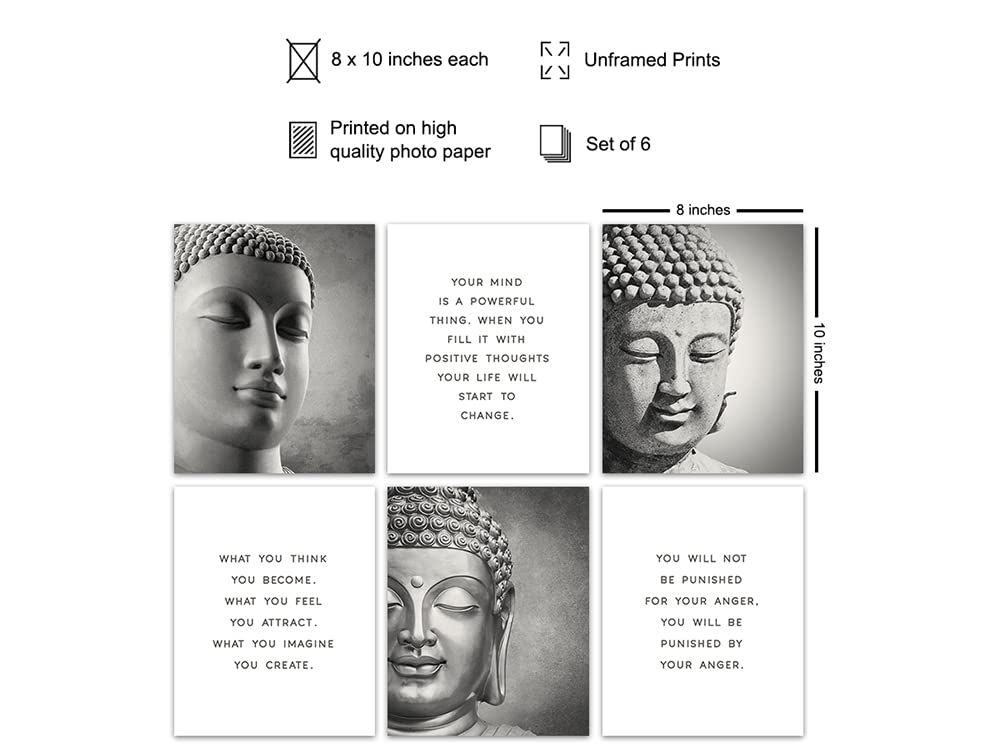 Inspirational Buddhism Quotes Set - Zen Home Decoration Wall Art Decor for Living Room, Yoga Studio, Office - Unique New Age Gift for Buddhist, Meditation Instructor - 8x10 Buddha Prints - Unframed