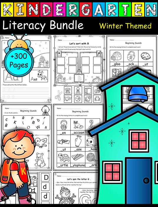 Kindergarten Get Ready For School : 300 Handwriting Literacy Worksheets [ Winter Themed ]