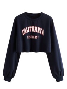 sweatyrocks women's casual long sleeve crew neck letter print crop top sweatshirt navy xs