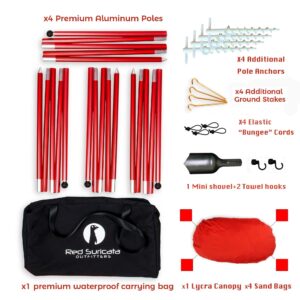 Red Suricata Family Beach Tent & Beach Canopy, Matching Sand Free Beach Mat Blanket & 2 Beverage Holders Bundle - UPF50 UV Sun Shade Shelter (Large, Red)