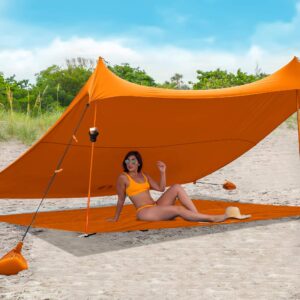 Red Suricata Family Beach Tent & Beach Canopy, Matching Sand Free Beach Mat Blanket & 2 Beverage Holders Bundle - UPF50 UV Sun Shade Shelter (Large, Orange)