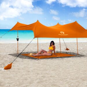 Red Suricata Family Beach Tent & Beach Canopy, Matching Sand Free Beach Mat Blanket & 2 Beverage Holders Bundle - UPF50 UV Sun Shade Shelter (Large, Orange)