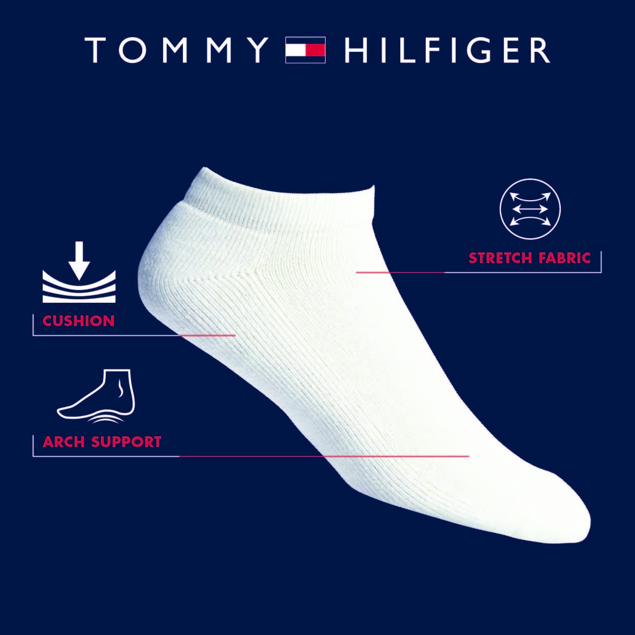 Tommy Hilfiger Men's Athletic Socks - Cushion Low Cut Socks (6 Pack), Size 7-12, Black Solid