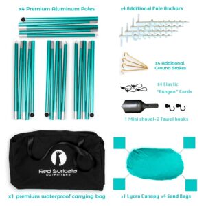 Red Suricata Family Beach Tent & Beach Canopy, Matching Sand Free Beach Mat Blanket & 2 Beverage Holders Bundle - UPF50 UV Sun Shade Shelter (Large, Turquoise)