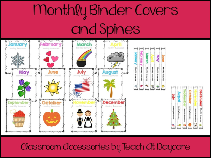 Printable Monthly Binder Covers and Spine Labels