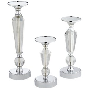 Alix Chrome and Crystal Pillar Candle Holders Set of 3 - Dahlia Studios