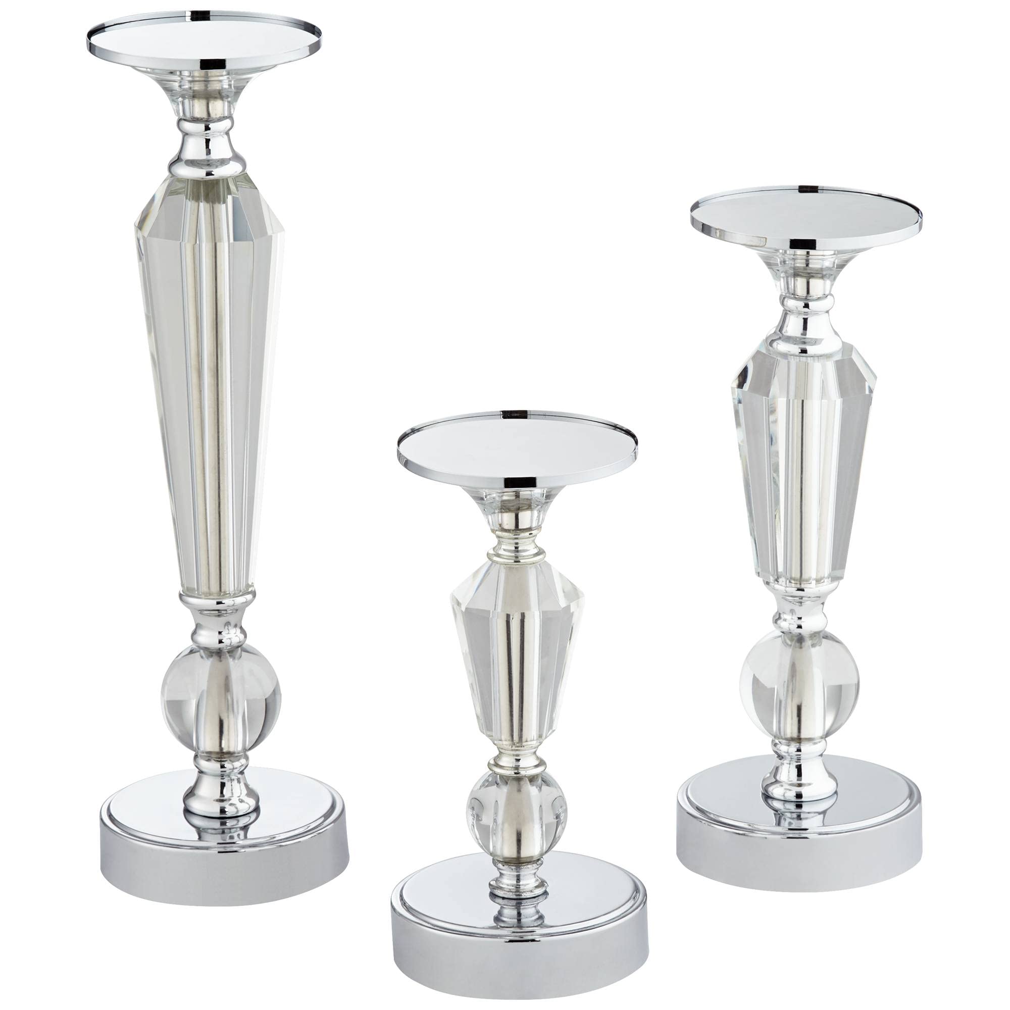 Alix Chrome and Crystal Pillar Candle Holders Set of 3 - Dahlia Studios