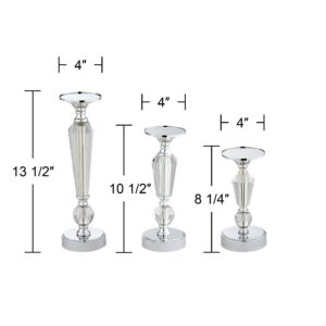 Alix Chrome and Crystal Pillar Candle Holders Set of 3 - Dahlia Studios