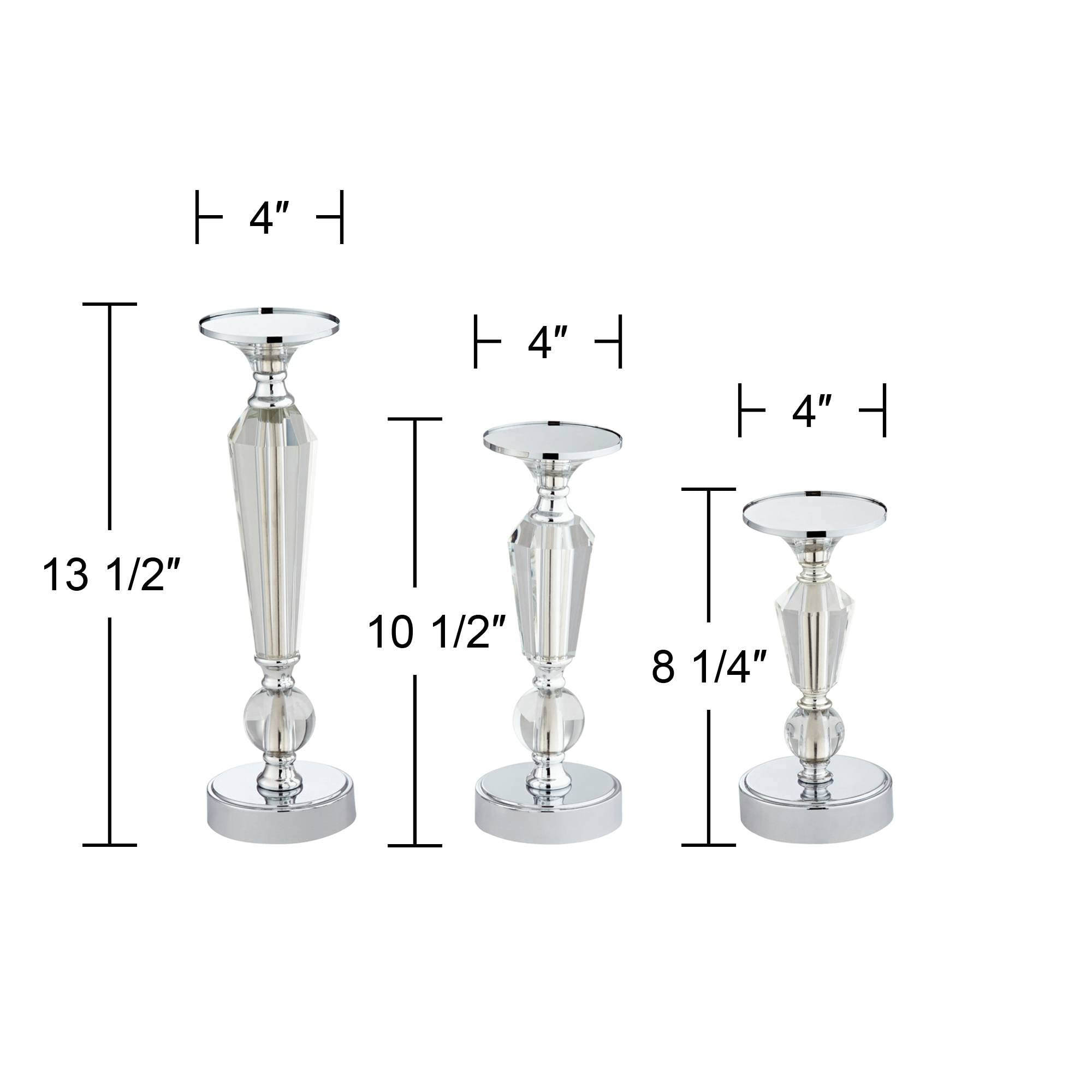 Alix Chrome and Crystal Pillar Candle Holders Set of 3 - Dahlia Studios