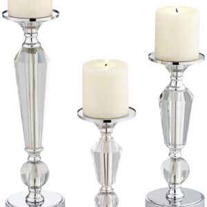 Alix Chrome and Crystal Pillar Candle Holders Set of 3 - Dahlia Studios