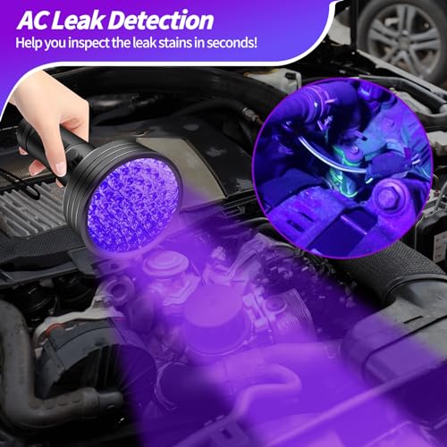 REALHUNLEE Auto Air Conditioner Leak Detector Tool Flashlight Oil AC UV Dye Leak Test Detection Kit Pro 68 LED Flashlight with UV Protective Glasses