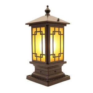 mrdsre retro pillar lamp chinese outdoor waterproof courtyard patio gate post light creative wall home landscape garden outdoor villa stigma lamp orange frosted glass lampshade