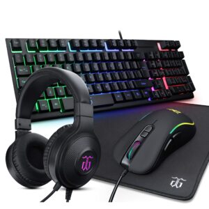 dgg st-km6 wired rgb backlit gaming keyboard and mouse, gaming mouse pad, gaming headset,all in one combo for pc gamers and xbox and ps4 users