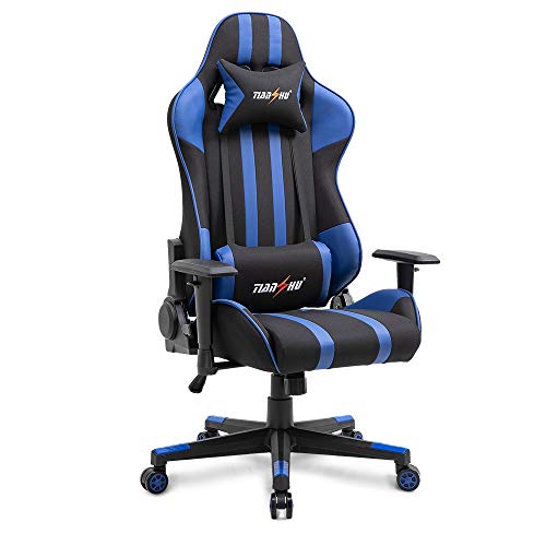 TIANSHU Gaming Chair High Back Computer Game Chair Office Chair PP Fabric & PU Leather Racing Chair PC Ergonomic Chair with Headrest and Lumbar Pillow Adjustable Swivel Chair E-Sports Chair, Blue