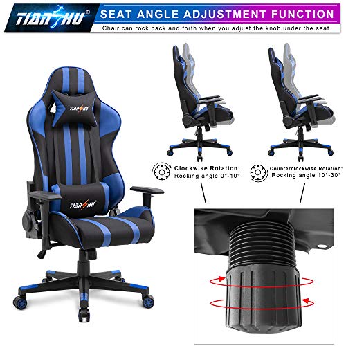 TIANSHU Gaming Chair High Back Computer Game Chair Office Chair PP Fabric & PU Leather Racing Chair PC Ergonomic Chair with Headrest and Lumbar Pillow Adjustable Swivel Chair E-Sports Chair, Blue