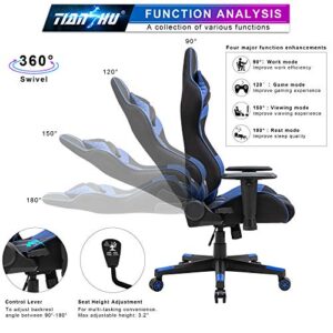 TIANSHU Gaming Chair High Back Computer Game Chair Office Chair PP Fabric & PU Leather Racing Chair PC Ergonomic Chair with Headrest and Lumbar Pillow Adjustable Swivel Chair E-Sports Chair, Blue