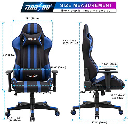 TIANSHU Gaming Chair High Back Computer Game Chair Office Chair PP Fabric & PU Leather Racing Chair PC Ergonomic Chair with Headrest and Lumbar Pillow Adjustable Swivel Chair E-Sports Chair, Blue