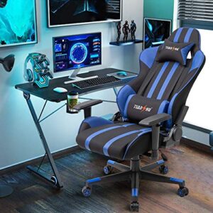 TIANSHU Gaming Chair High Back Computer Game Chair Office Chair PP Fabric & PU Leather Racing Chair PC Ergonomic Chair with Headrest and Lumbar Pillow Adjustable Swivel Chair E-Sports Chair, Blue