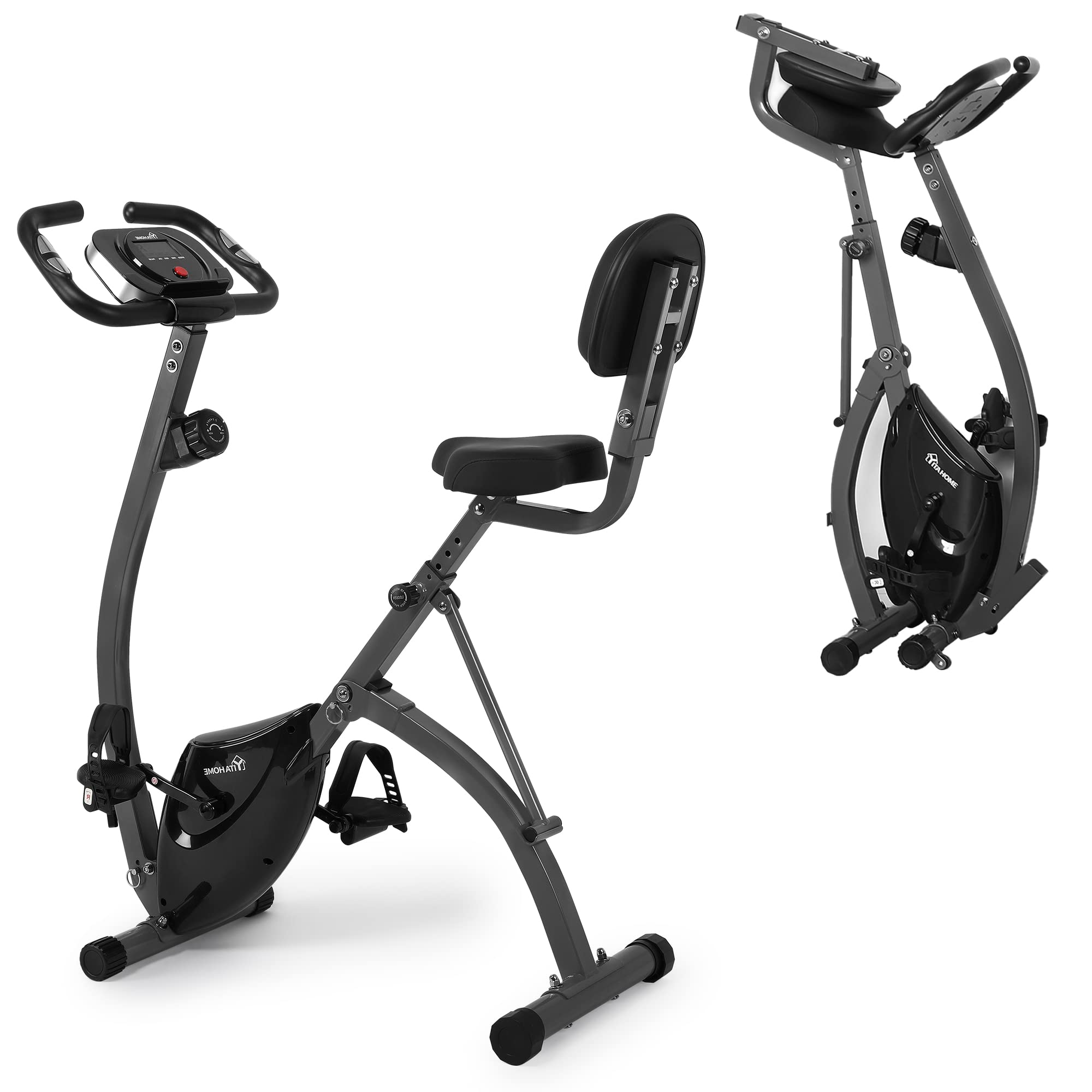 YITAHOME Folding Upright Exercise Bike for Home Fitness Slim Bike Magnetic Stationary Workout Bike compact exercise bike with Adjustable Backrest & Heart Rate Monitor