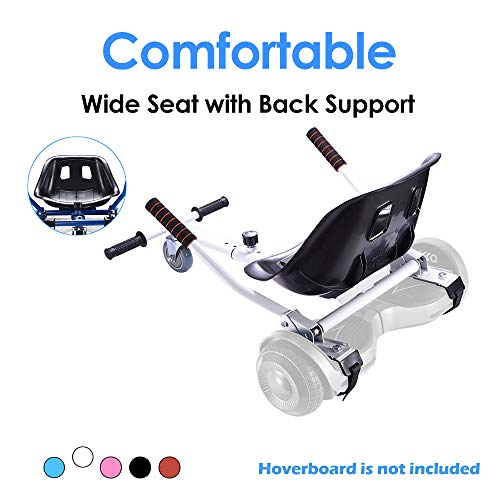 Hoverboard Seat Attachment Accessories Go Kart Conversion Kit, Transforming Self Balancing Scooter into Go-Kart, Adjustable Frame, Suitable All Ages & Heights, Compatible for 6.5'' 8'' 10'' (White)