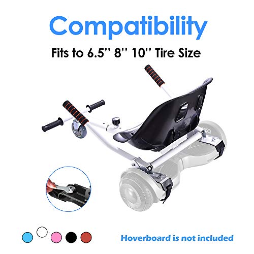 Hoverboard Seat Attachment Accessories Go Kart Conversion Kit, Transforming Self Balancing Scooter into Go-Kart, Adjustable Frame, Suitable All Ages & Heights, Compatible for 6.5'' 8'' 10'' (White)