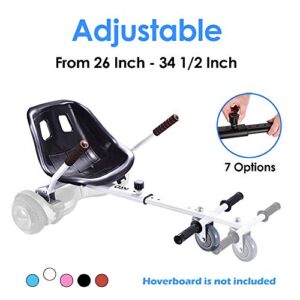 Hoverboard Seat Attachment Accessories Go Kart Conversion Kit, Transforming Self Balancing Scooter into Go-Kart, Adjustable Frame, Suitable All Ages & Heights, Compatible for 6.5'' 8'' 10'' (White)