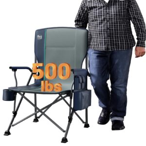 timber ridge oversized folding camping chair high back heavy duty for adults support up to 500lbs with cup holder, side pocket cooler bag